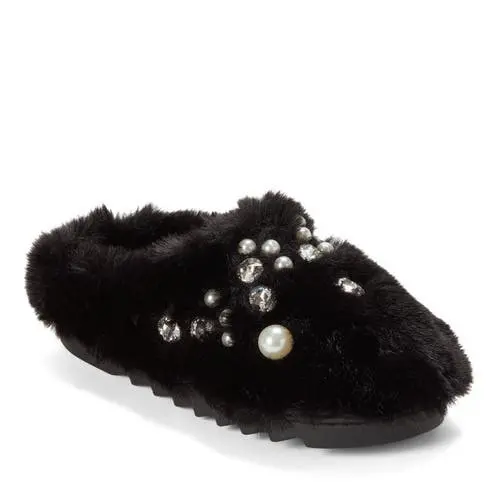DEARFOAMS Annabelle Embellished Pile Clog Slippers - Black