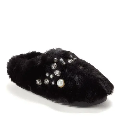 DEARFOAMS Annabelle Embellished Pile Clog Slippers - Black