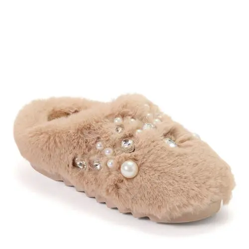 DEARFOAMS Annabelle Pile Embellished Clog Slipper - Latte