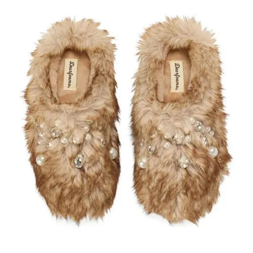 DEARFOAMS Annabelle Embellished Pile Clog Slippers - Natural