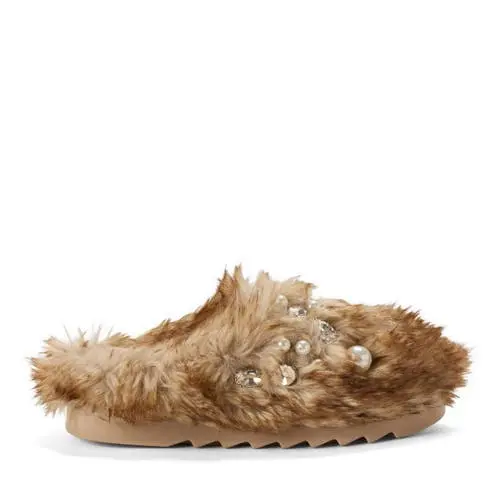 DEARFOAMS Annabelle Embellished Pile Clog Slippers - Natural