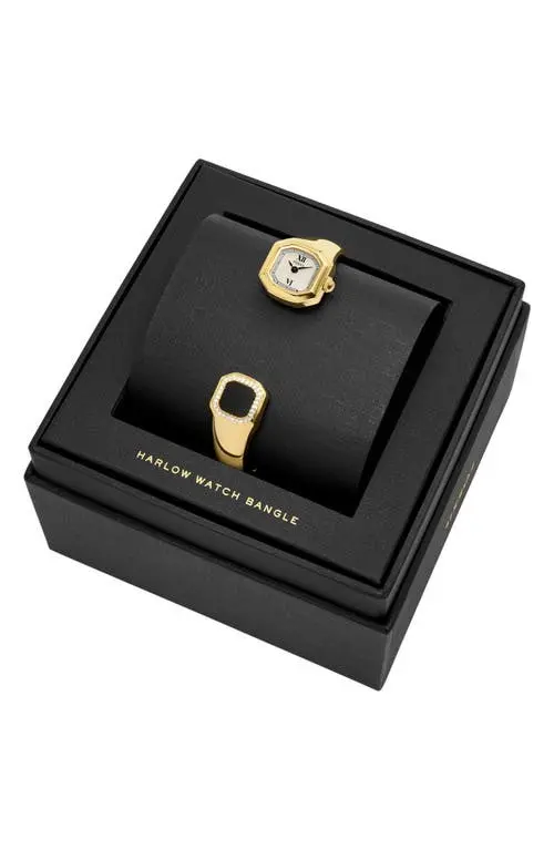 Fossil Harlow Onyx & Crystal Bangle Bracelet Watch