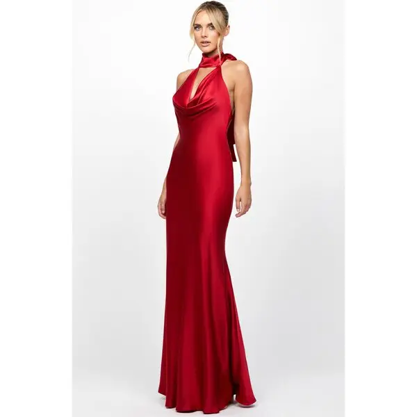BARIANO Kylee Halter Cowl Maxi Gown