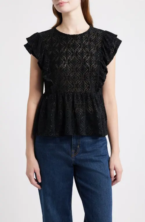 Treasure & Bond Flutter Sleeve Peplum Top - Black