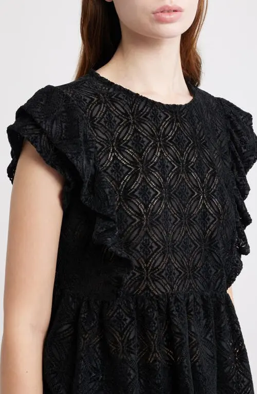 Treasure & Bond Flutter Sleeve Peplum Top - Black