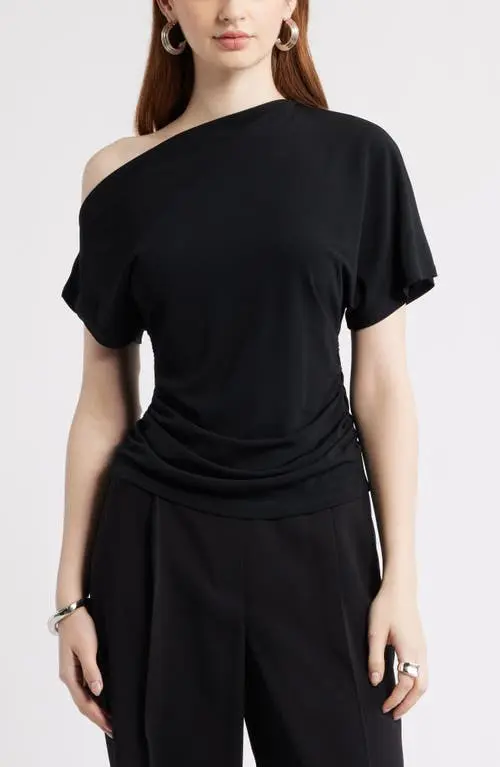 Nordstrom One-shoulder Draped Knit Top - Black