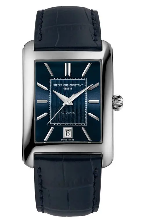 FREDERIQUE CONSTANT Classics Carrée Leather Strap Watch - Blue