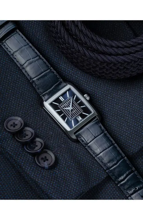 FREDERIQUE CONSTANT Classics Carrée Leather Strap Watch