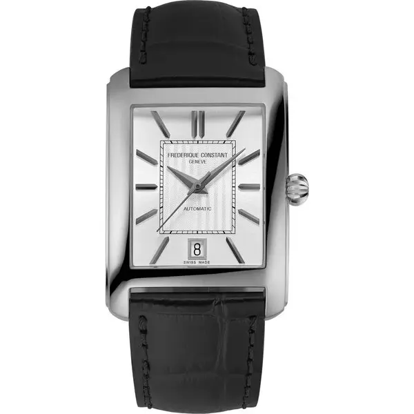 FREDERIQUE CONSTANT Classics Carrée Leather Strap Watch - Black