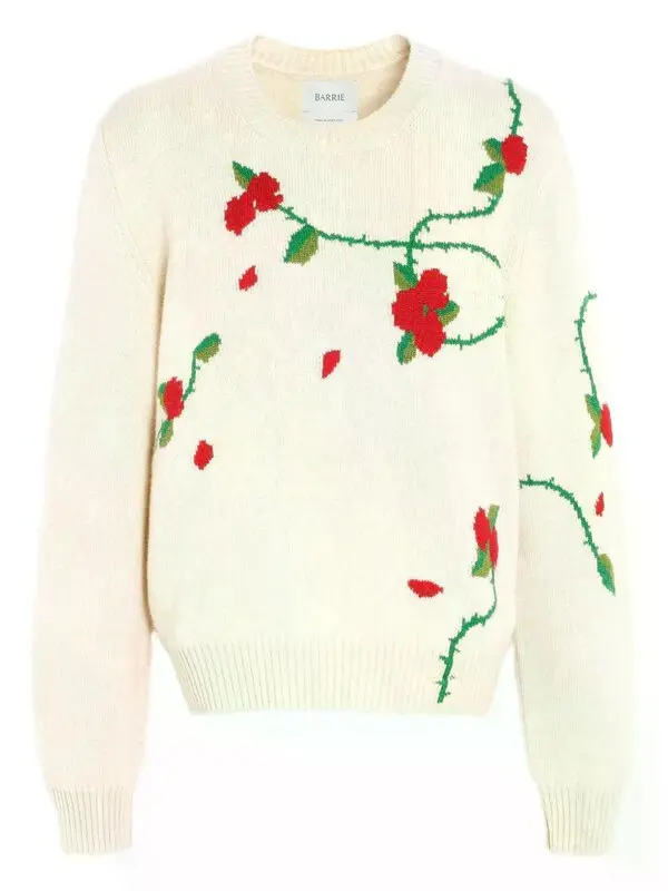 BARRIE Floral-intarsia Cashmere Jumper - Neutrals