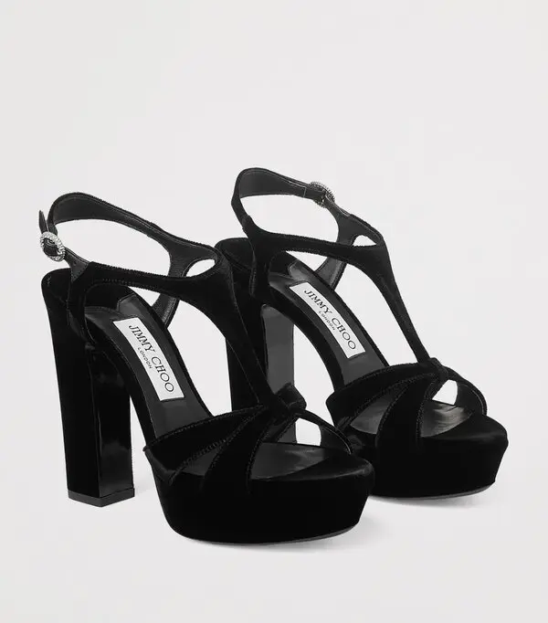 JIMMY CHOO Kesia 120 Velvet Sandals - Black