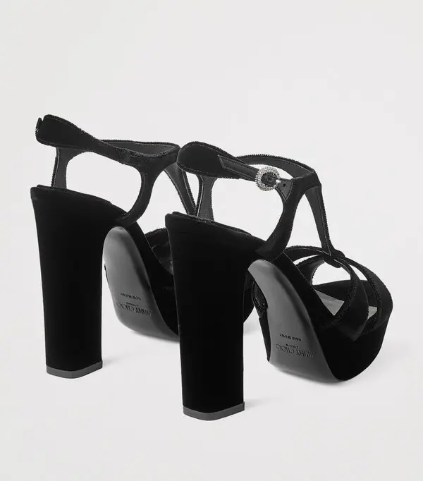 JIMMY CHOO Kesia 120 Velvet Sandals - Black