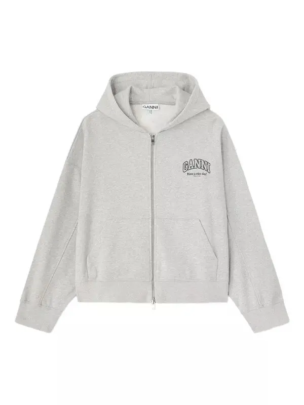 GANNI Logo-print Zip-up Hoodie - Grey