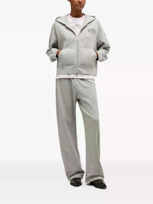 GANNI Logo-print Zip-up Hoodie - Grey