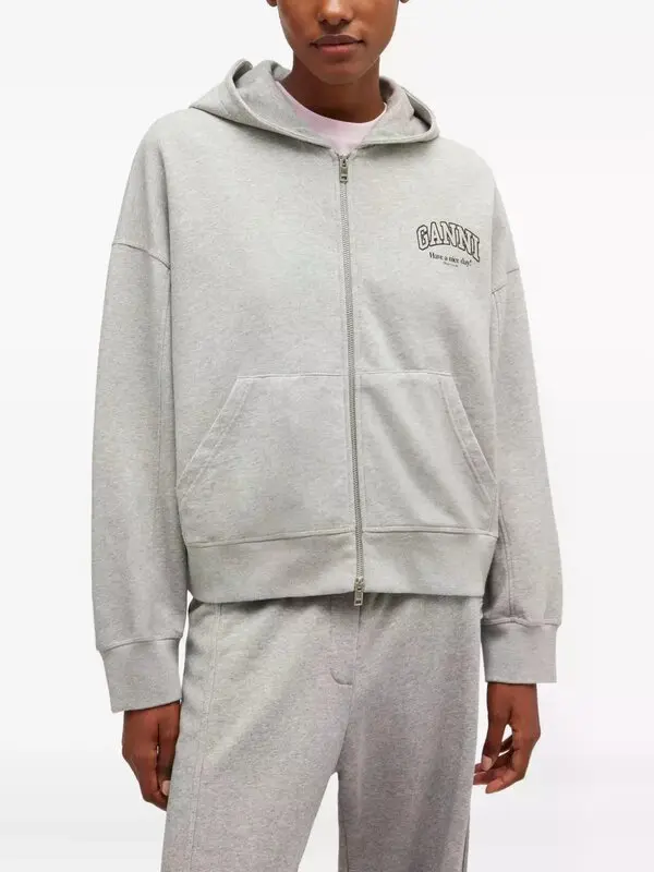 GANNI Logo-print Zip-up Hoodie - Grey