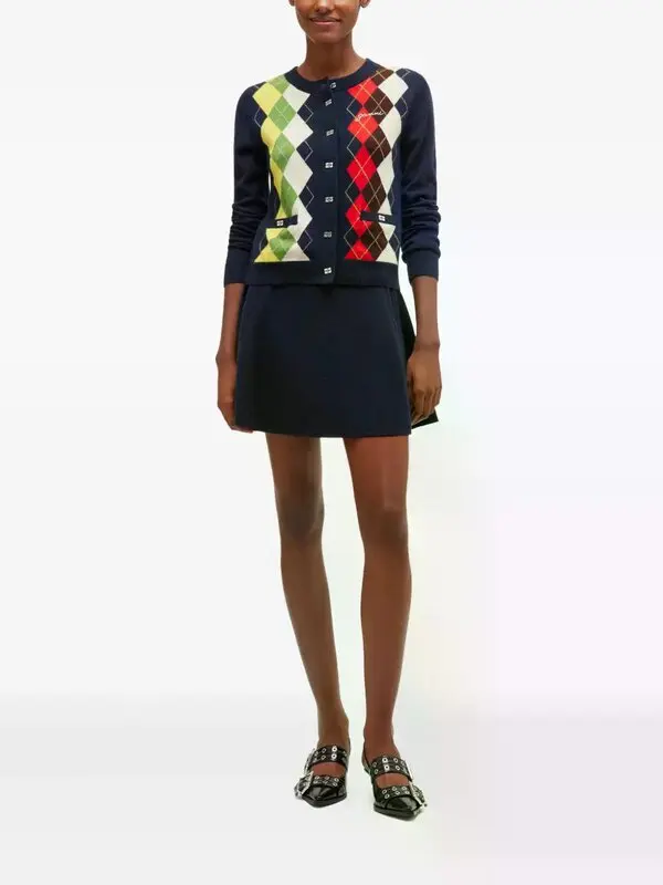 GANNI Argyle Print Cardigan - Blue