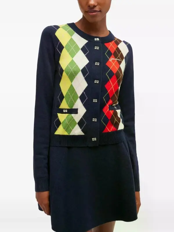 GANNI Argyle Print Cardigan - Blue