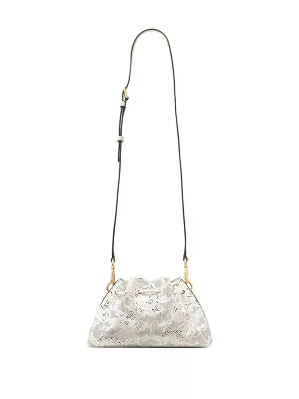 JIMMY CHOO Small Cinch Perforated Lace Shoulder Bag - White