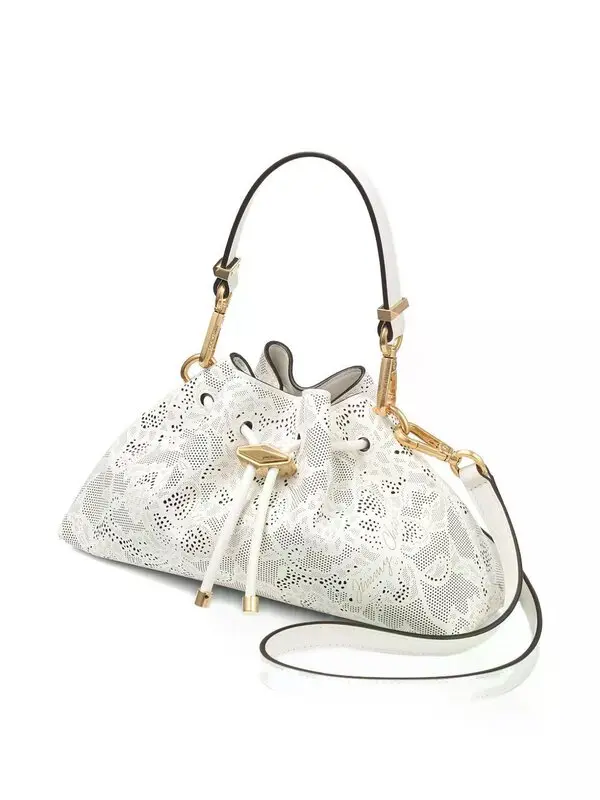 JIMMY CHOO Small Cinch Perforated Lace Shoulder Bag - White