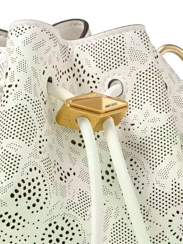 JIMMY CHOO Small Cinch Perforated Lace Shoulder Bag - White