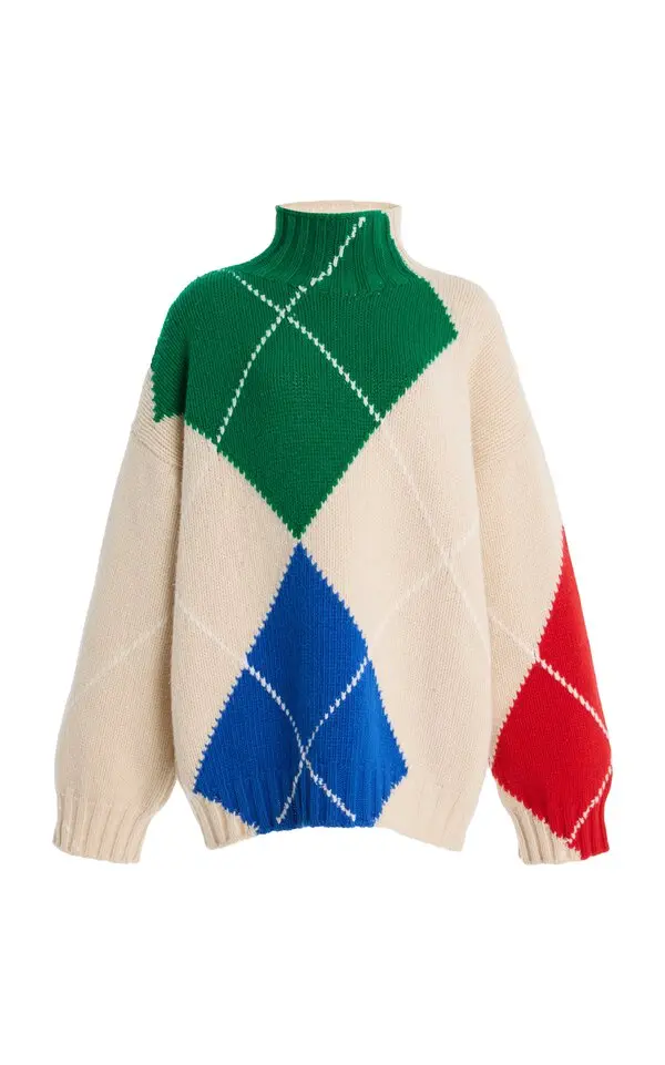 JW Anderson X Pringle Of Scotland Oversized Argyle Wool Turtleneck Sweater - Multi