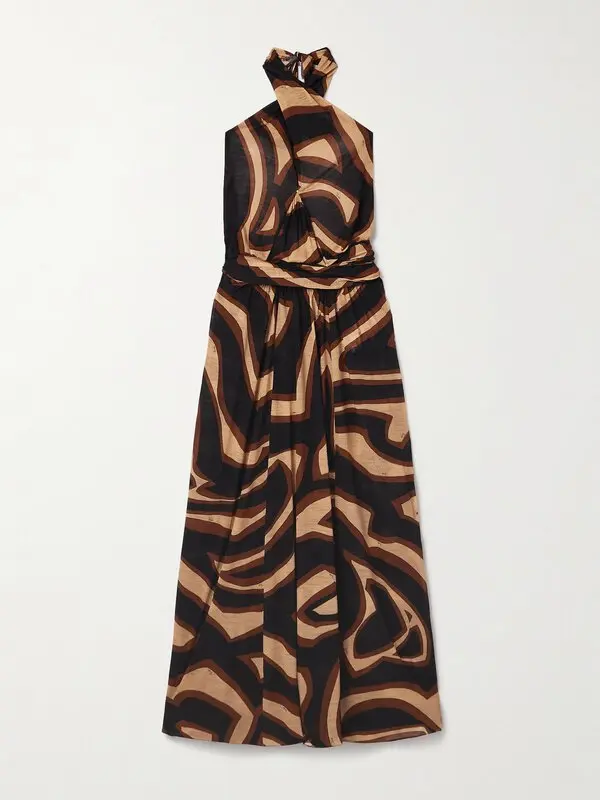 Emilio Pucci Draped Printed Halterneck Maxi Dress