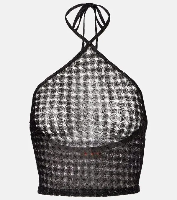 Missoni Open-knit Halterneck Lamé Crop Top - Black