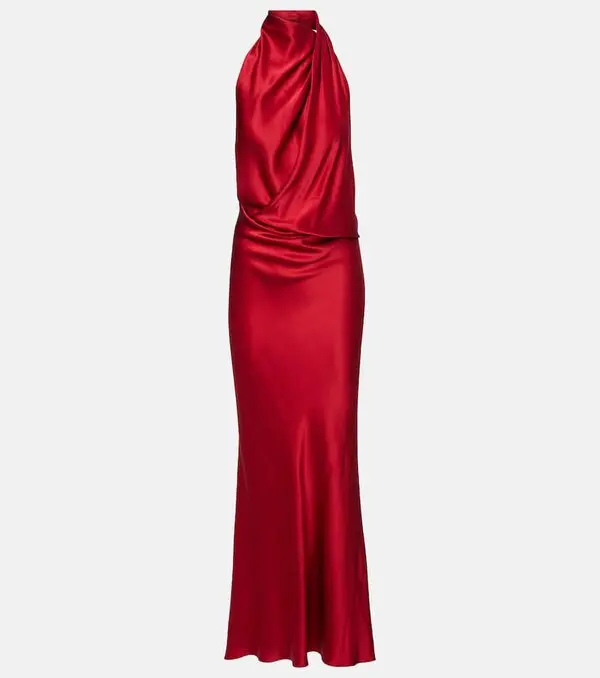 THE SEI Draped Halterneck Silk Gown - Red