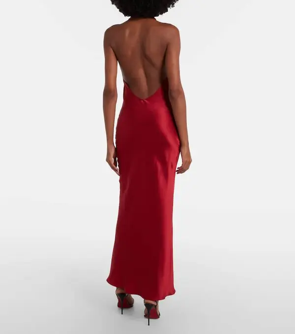 THE SEI Draped Halterneck Silk Gown - Red