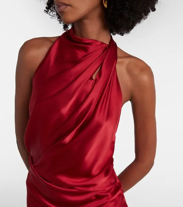 THE SEI Draped Halterneck Silk Gown - Red
