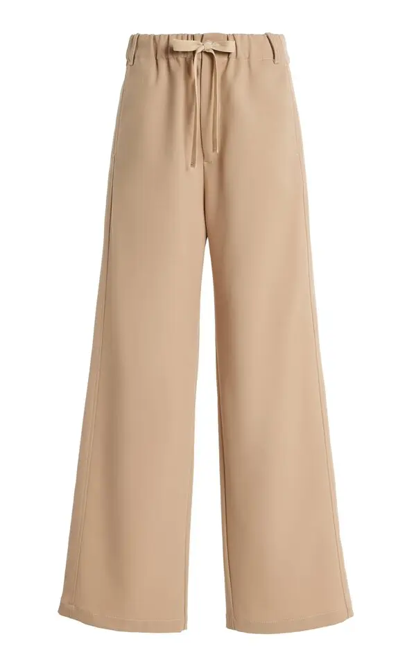 SANDERLAK Drawstring Wool-blend Twill Wide-leg Pants - Neutral