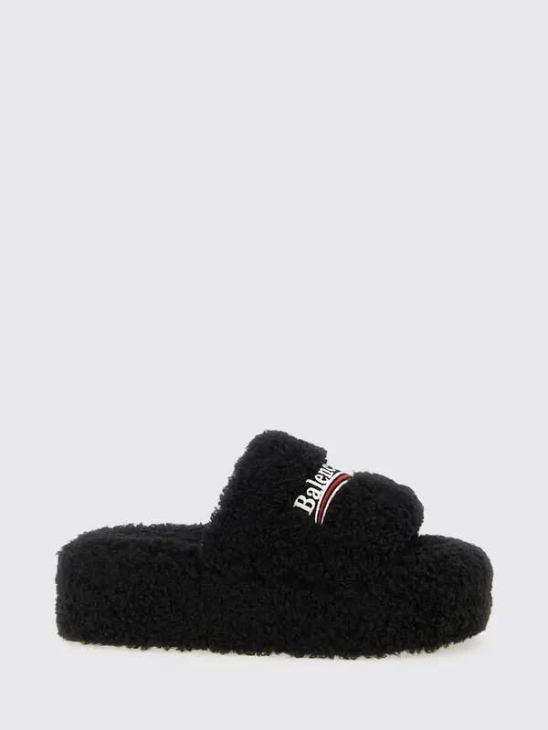 Balenciaga Shearling Lined Platform Slides - Black