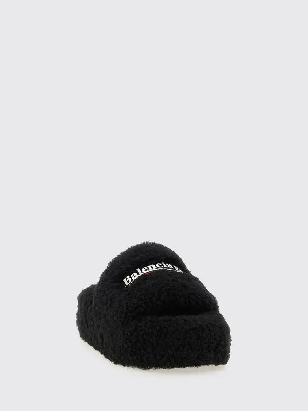 Balenciaga Shearling Lined Platform Slides - Black