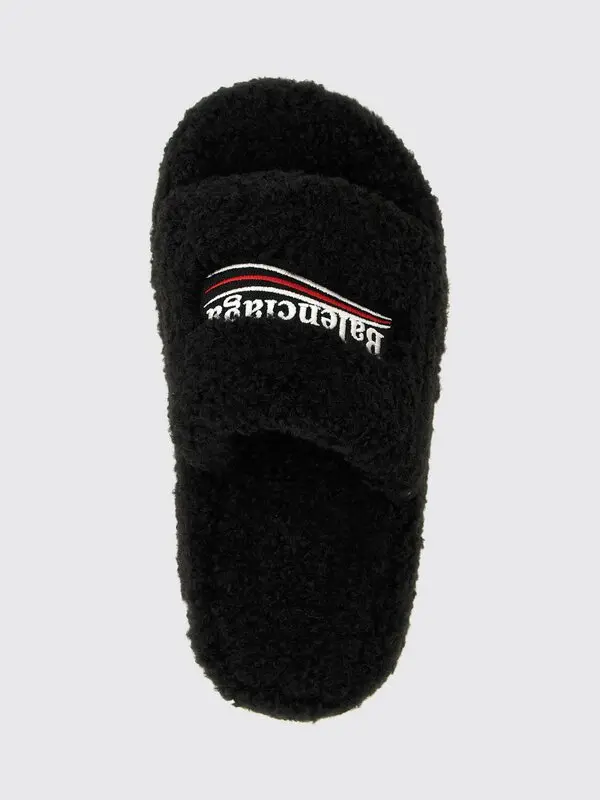 Balenciaga Shearling Lined Platform Slides - Black