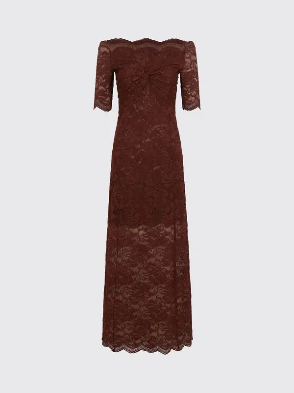 Rabanne Lace Off-the-shoulder Maxi Dress - Brown