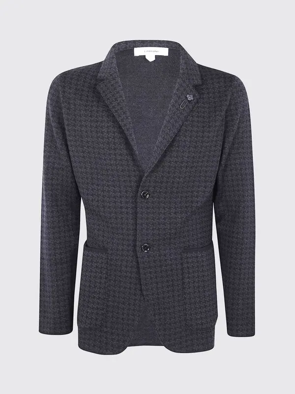 LARDINI Houndstooth Patterned Blazer - Black