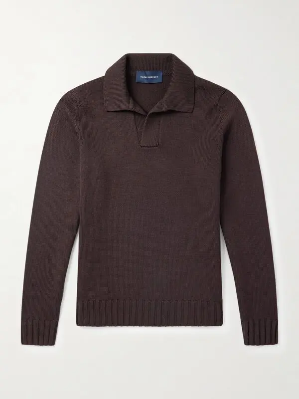 Thom Sweeney Skipper Wool Polo Shirt - Brown