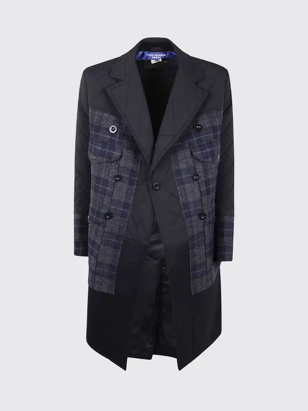 Junya Watanabe Paneled Checked Coat - Navy