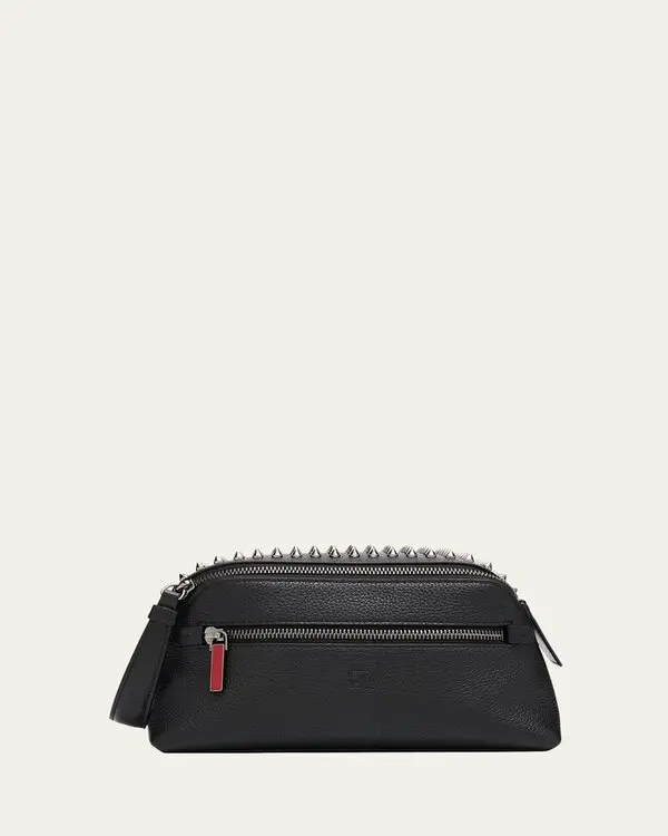 CHRISTIAN LOUBOUTIN Leather Travel Pouch With Spikes - Black/gun