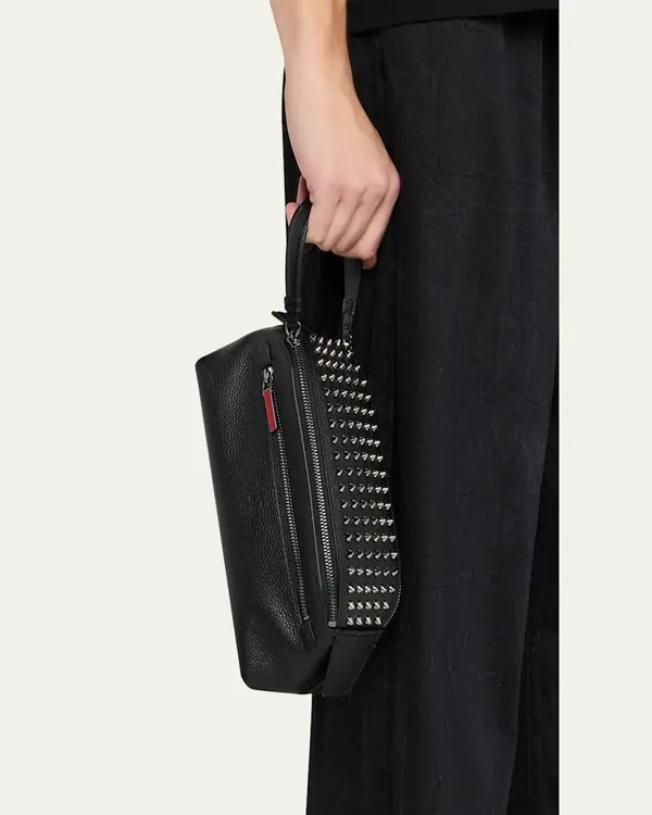 CHRISTIAN LOUBOUTIN Leather Travel Pouch With Spikes - Black/gun