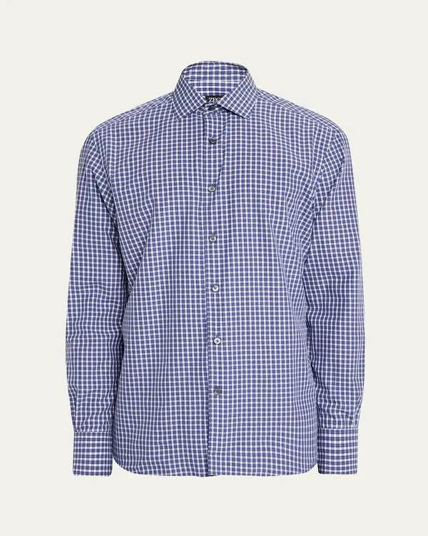 Zegna Petite Check Cotton Button-down Shirt - Blue