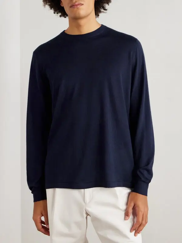 Thom Sweeney Cashmere And Silk-blend Sweater - Blue