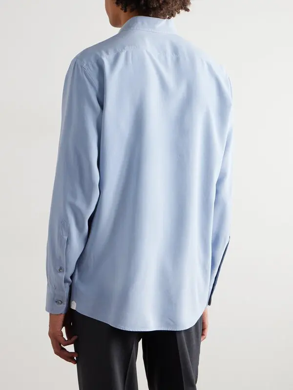 Zegna Spread-collar Mulberry Silk Shirt - Blue