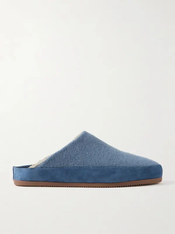 Mulo Suede-trimmed Shearling-lined Wool Slippers - Blue