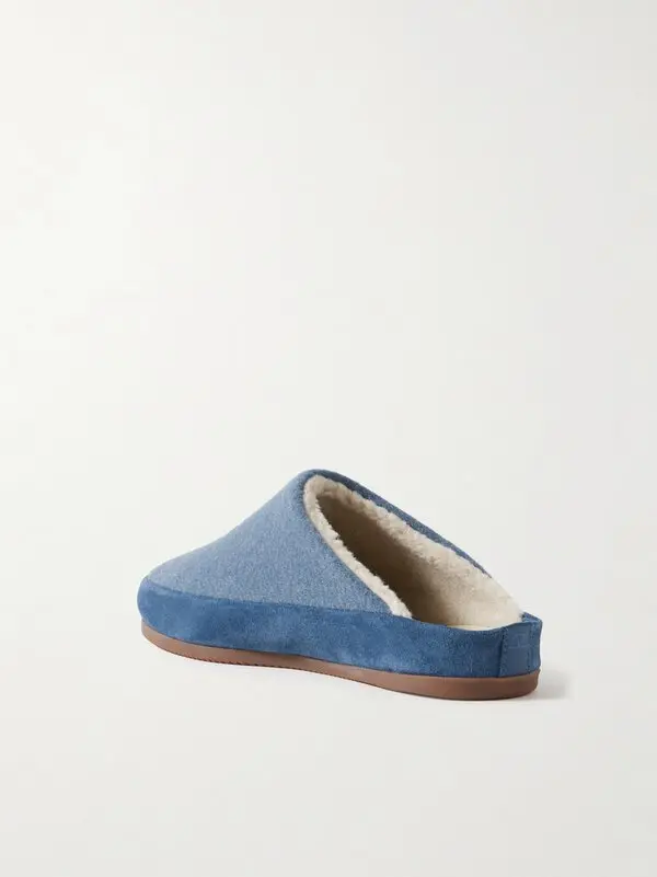 Mulo Suede-trimmed Shearling-lined Wool Slippers - Blue