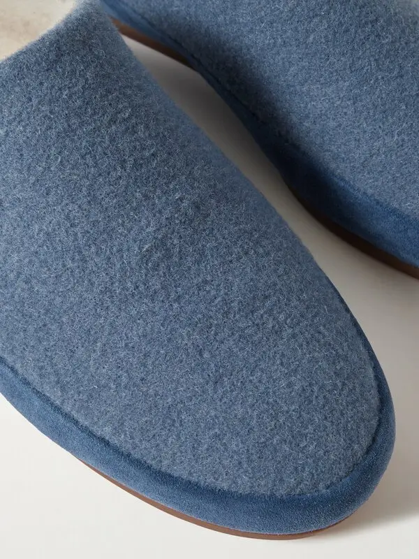 Mulo Suede-trimmed Shearling-lined Wool Slippers - Blue