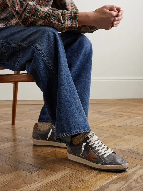 GOLDEN GOOSE Ball Star Distressed Leather Sneakers - Brown