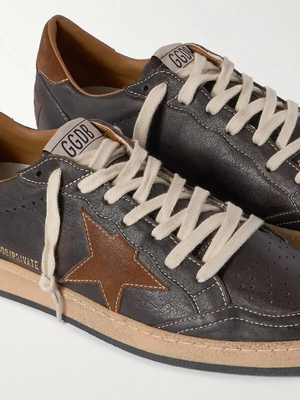 GOLDEN GOOSE Ball Star Distressed Leather Sneakers - Brown