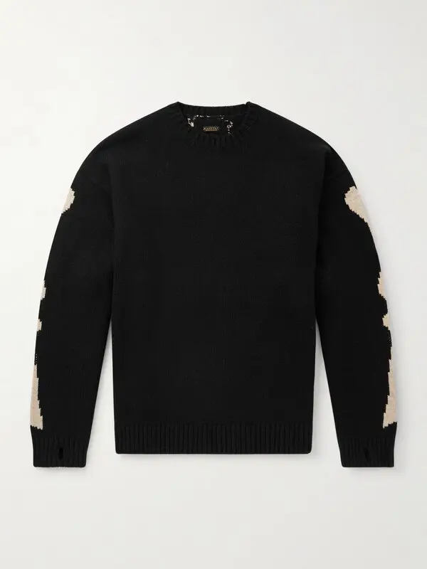 Kapital Oversized Intarsia Wool Sweater - Black
