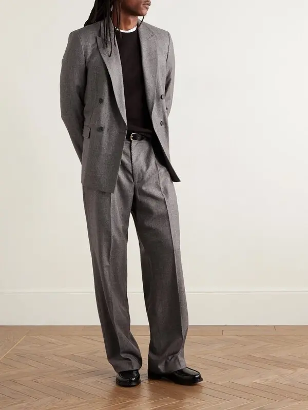 FRAME Wide-leg Pleated Virgin Wool-flannel Suit Trousers